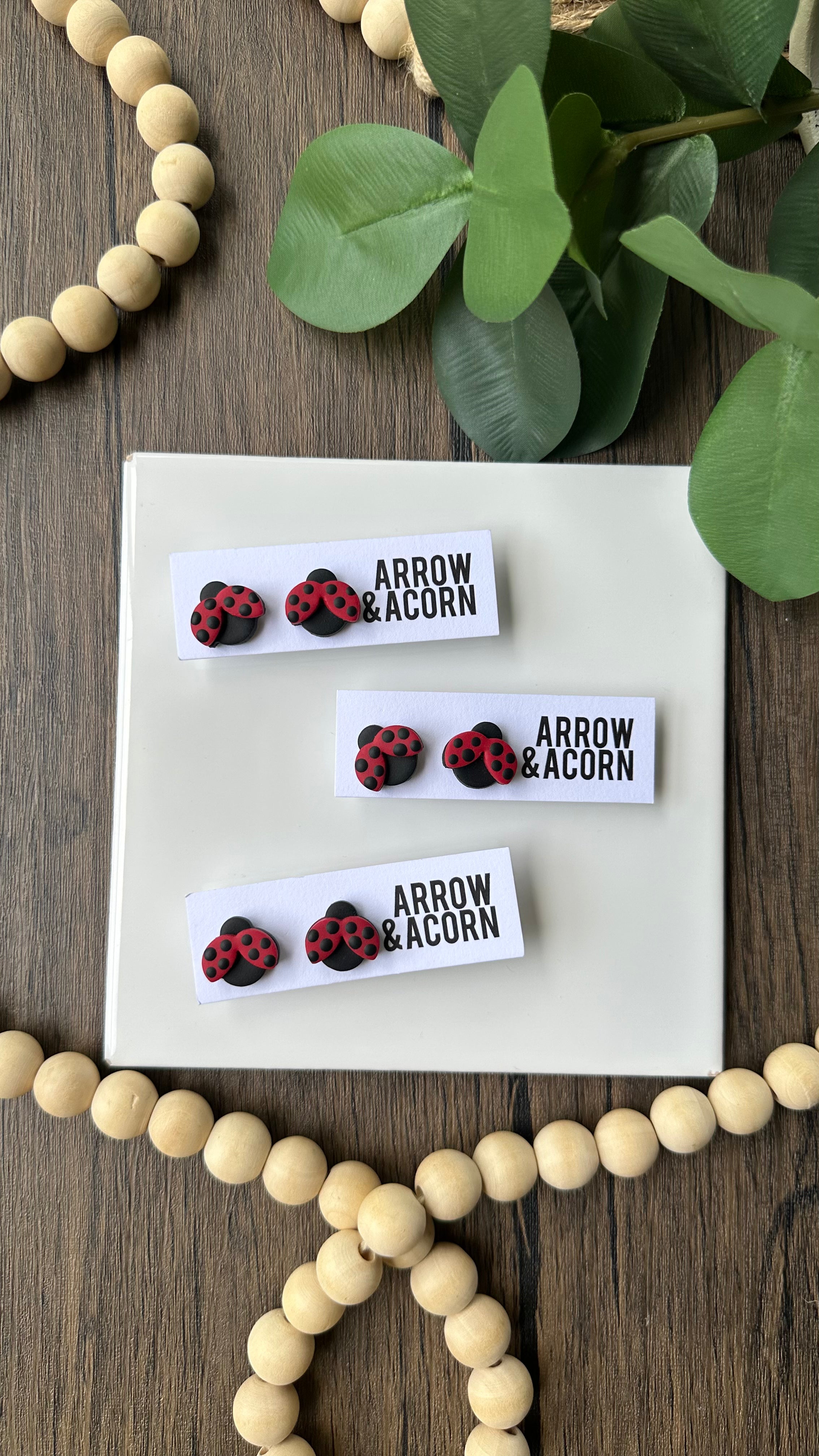 Ladybug Studs - Arrow & Acorn Polymer Clay Earrings